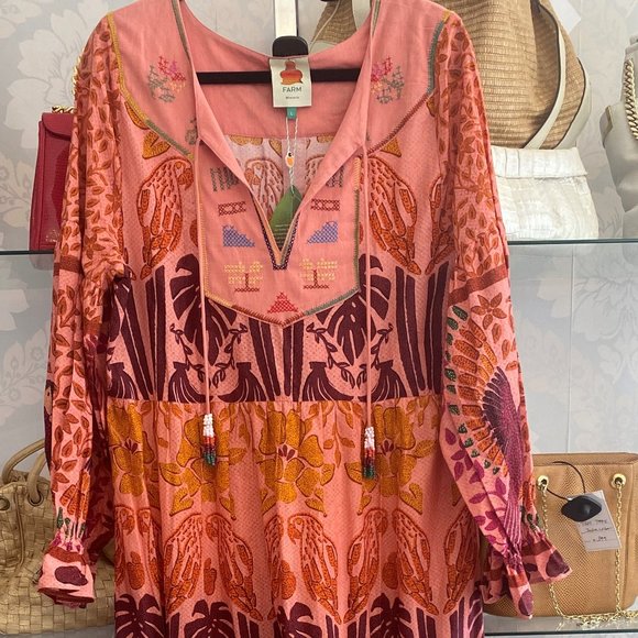 FARM Rio | Dresses | Farm Rio Multicolor Ainika Print Macaws Tiered ...